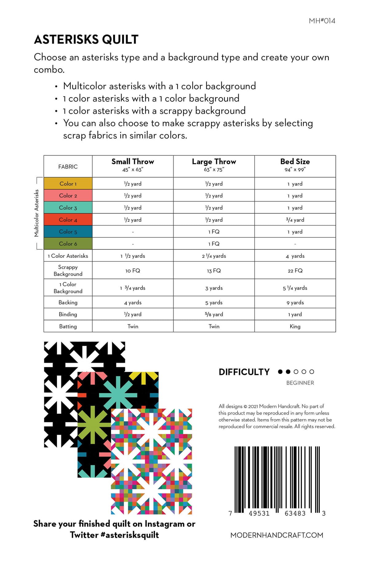 Asterisks Quilt Printed Pattern – modernhandcraft